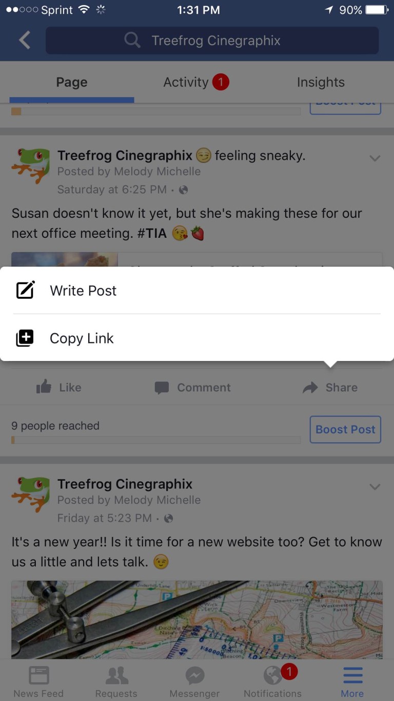 Share Facebook Post to Your Profile | Treefrog Cinegraphix